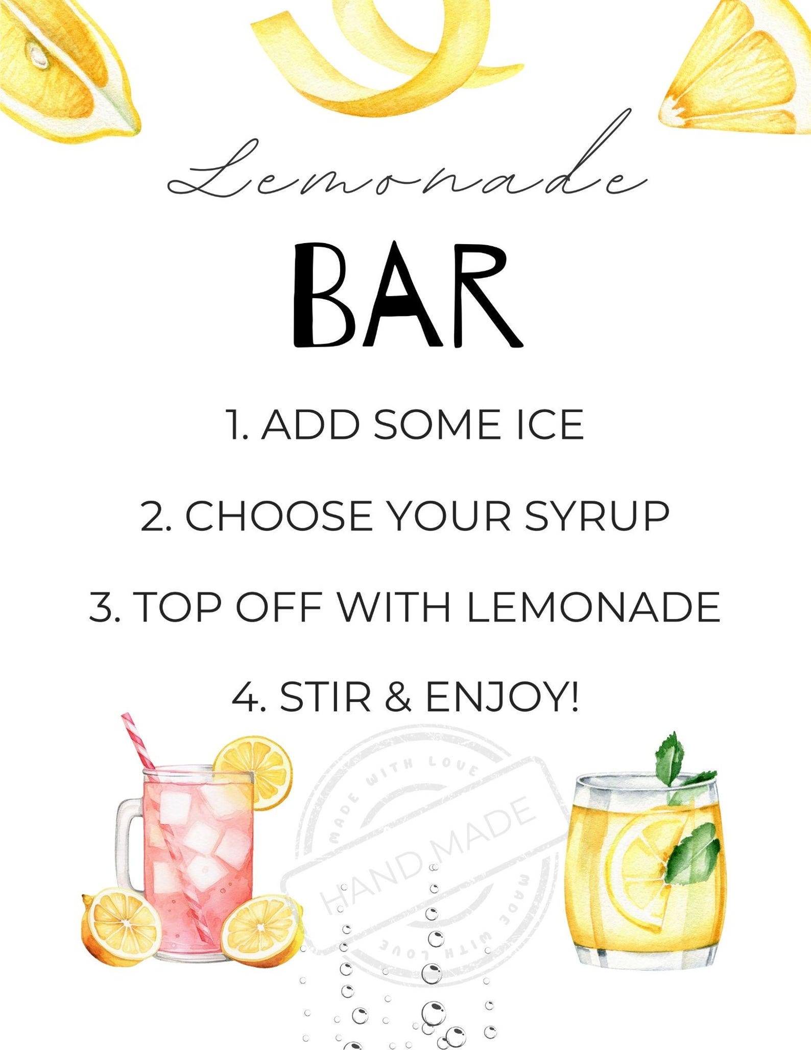 Watercolor Lemonade Bar Sign: Summer Party Decor, Digital Download ...