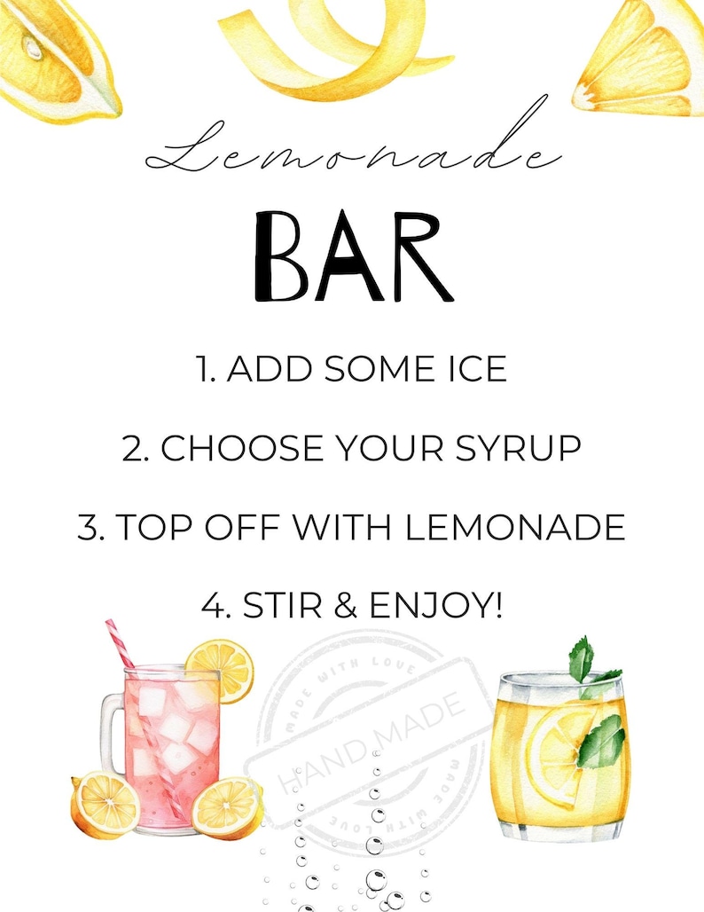 Watercolor Lemonade Bar Sign: Summer Party Decor, Digital Download ...