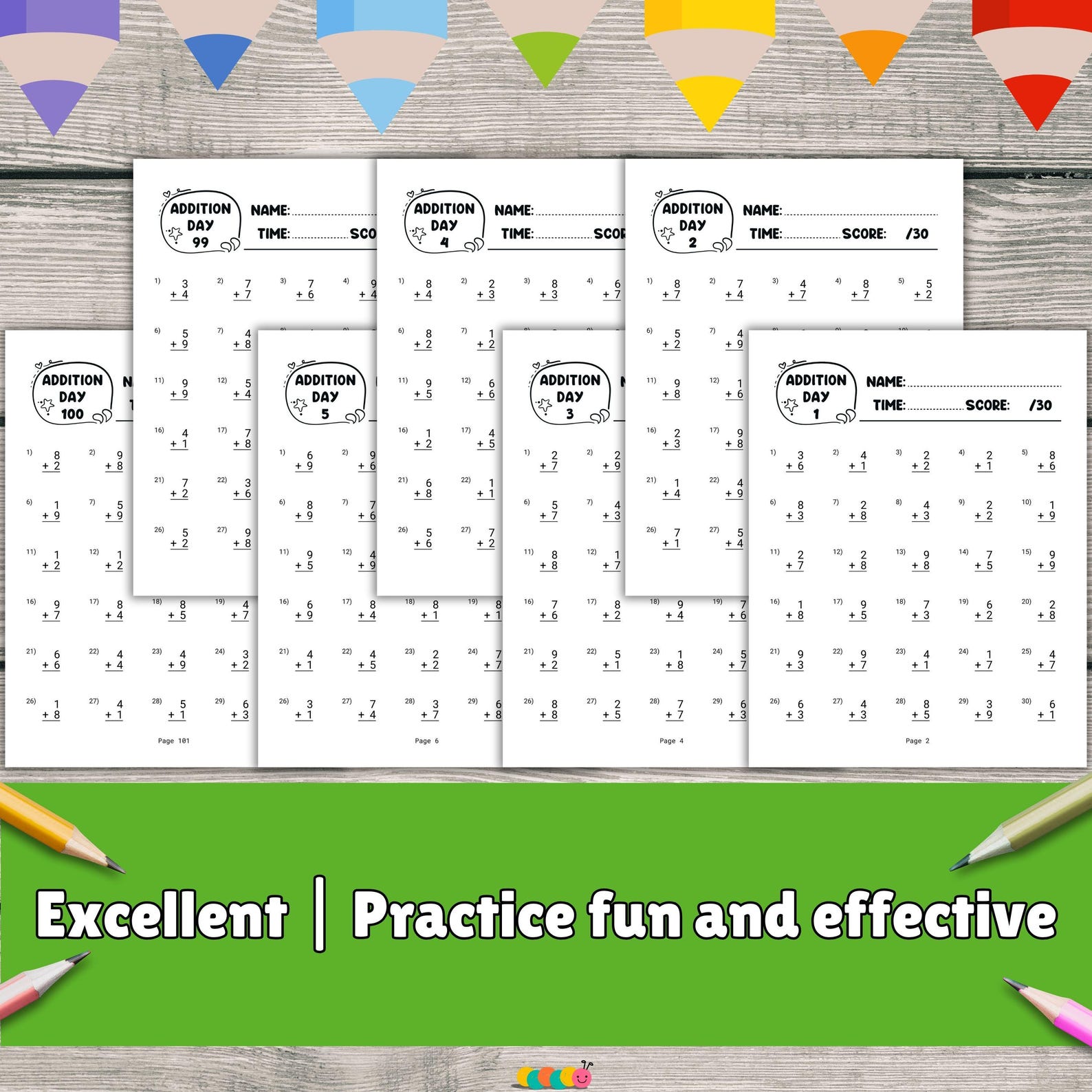 100 Addition Worksheets Printable, Kids Math Practice, Homeschool ...