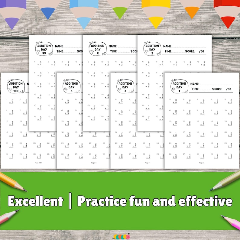 Addition Worksheets: 100 Pages Printable Math Practice (digital ...