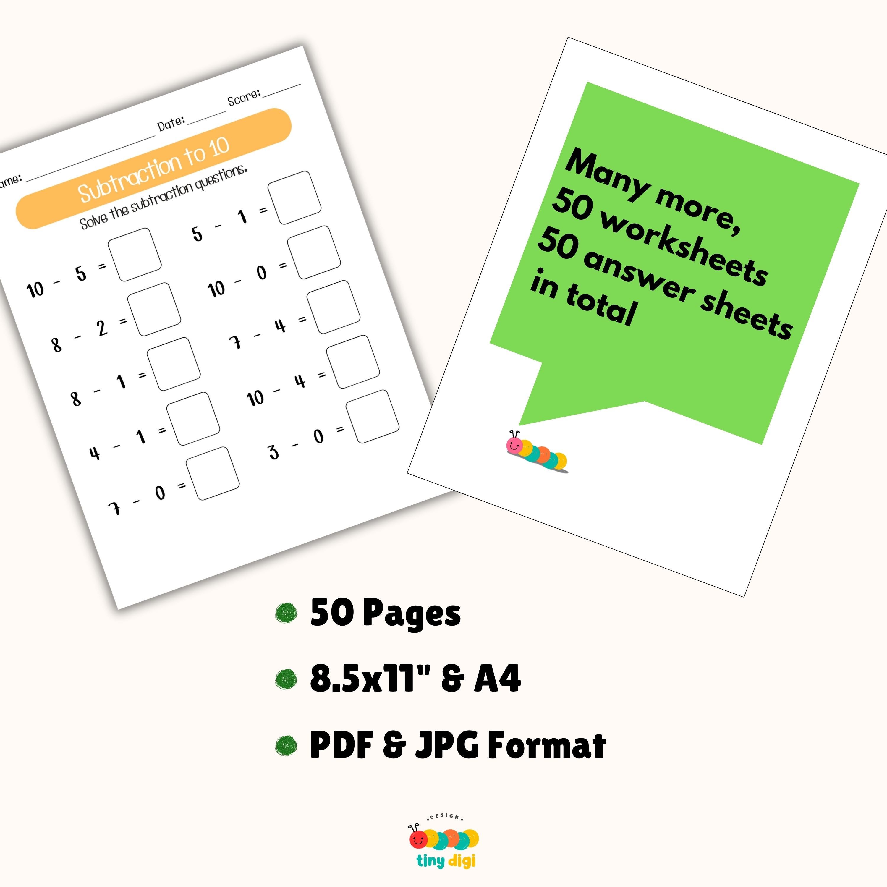 Subtraction Worksheets to 10 | Printable Math Practice for Preschool ...