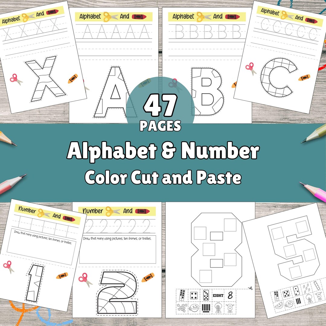 Alphabet Number Cut and Paste Worksheets | ABC 123 Cut and Paste ...