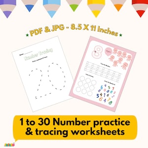 Number Worksheets, Preschool and Kindergarten Math Practice, 1 to 30 ...