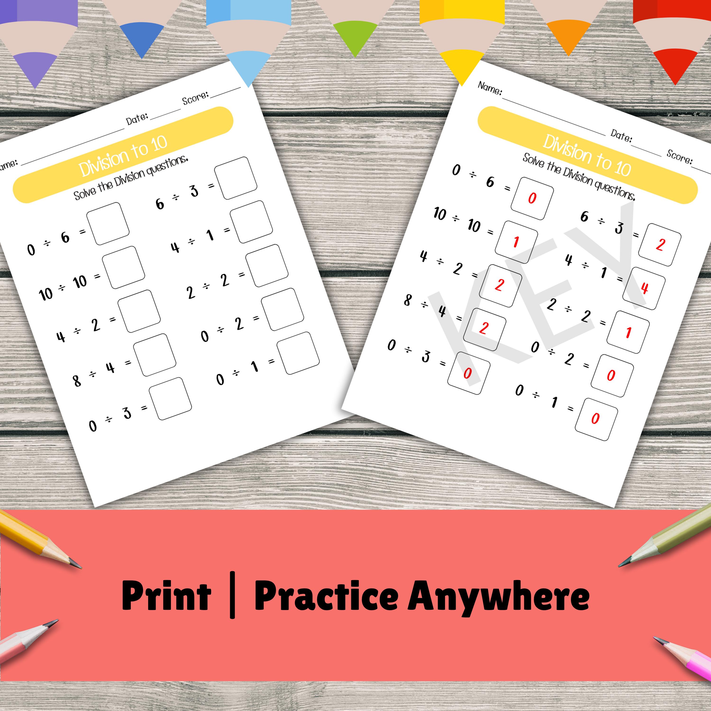 Single Digits Division Worksheets for Kids | Math Practice Printable ...