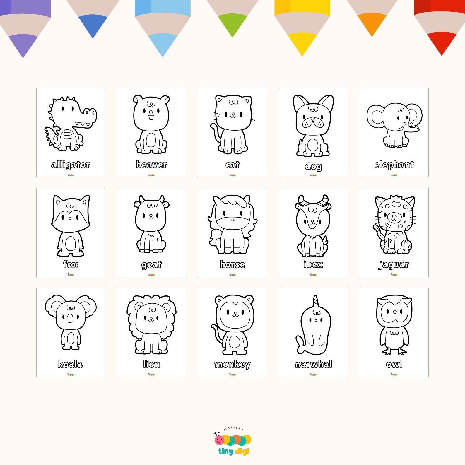 Animals Theme Alphabet Coloring Pages, 26 Printable Alphabets Cute ...