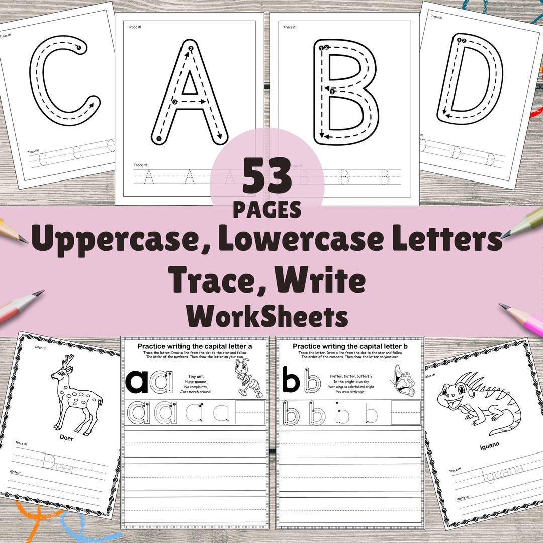 53 Pages Alphabet Tracing Worksheets Uppercase Lowercase Letters ...