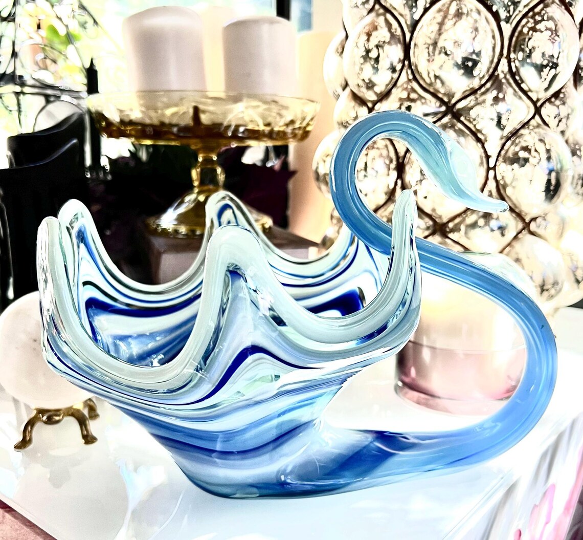 1960's Sooner Mouth Blown Glass Swan Bowl - Etsy