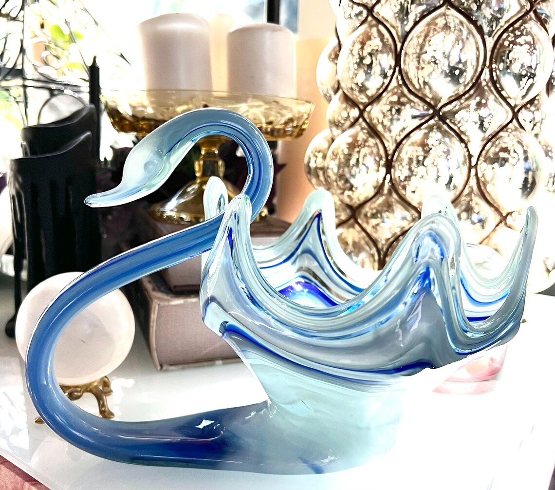 1960's Sooner Mouth Blown Glass Swan Bowl - Etsy
