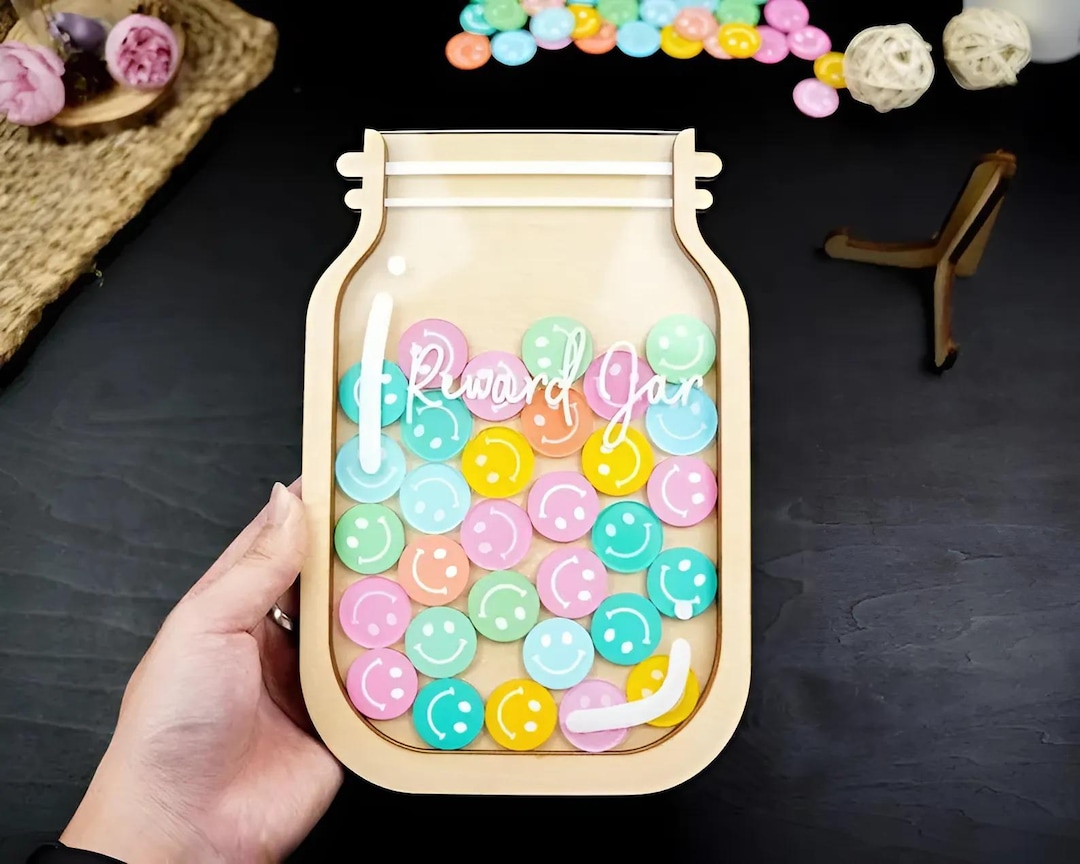 Custom Reward Jar, Smiley Face Reward Jar, Personalized Token Jar, Star ...