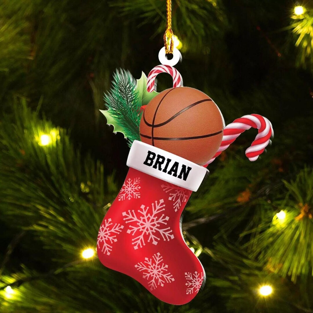 Personalized Basketball Acrylic Christmas Ornament, Basketball Sock ...