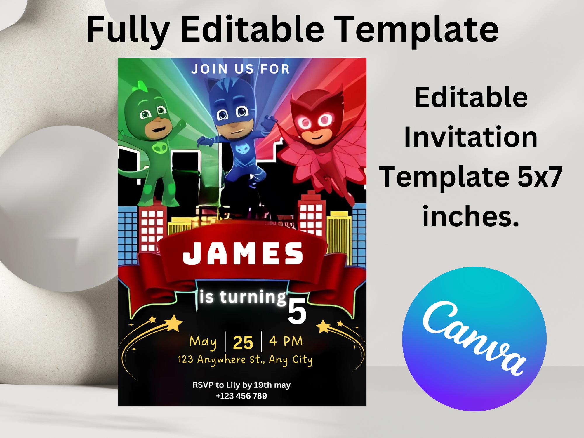 PJ Masks Birthday Invitation, Digital Party Invitation, First Birthday ...