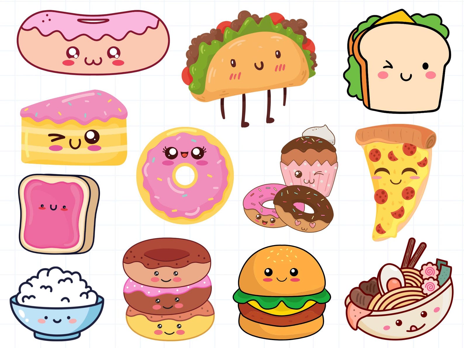 Kawaii Food SVG Bundle , Cute Food SVG for Cricut , Lovely Kawaii Food ...