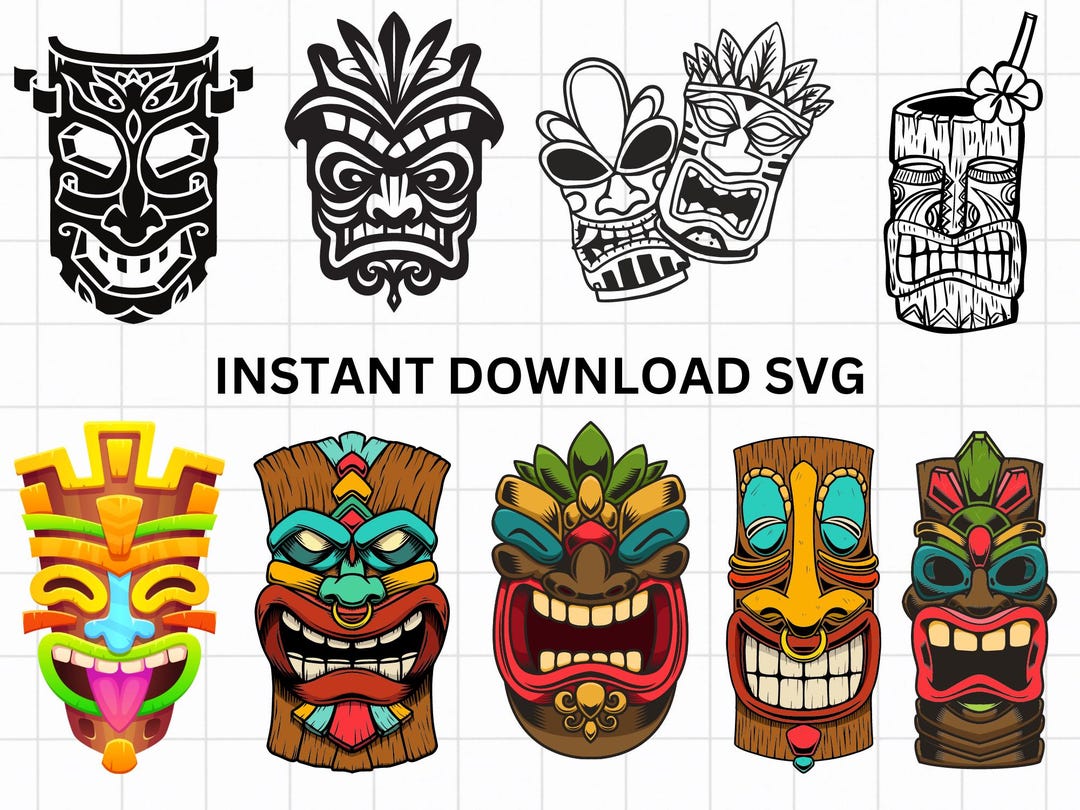 Tiki Svg Bundle, Tiki Clipart for Cricut, Tiki Silhouette, Tiki Vector ...