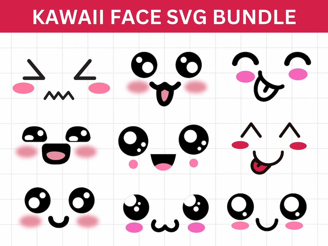 Kawaii Faces SVG Bundle, Cute Face Clipart, Cartoon Emoji Face Svg ...