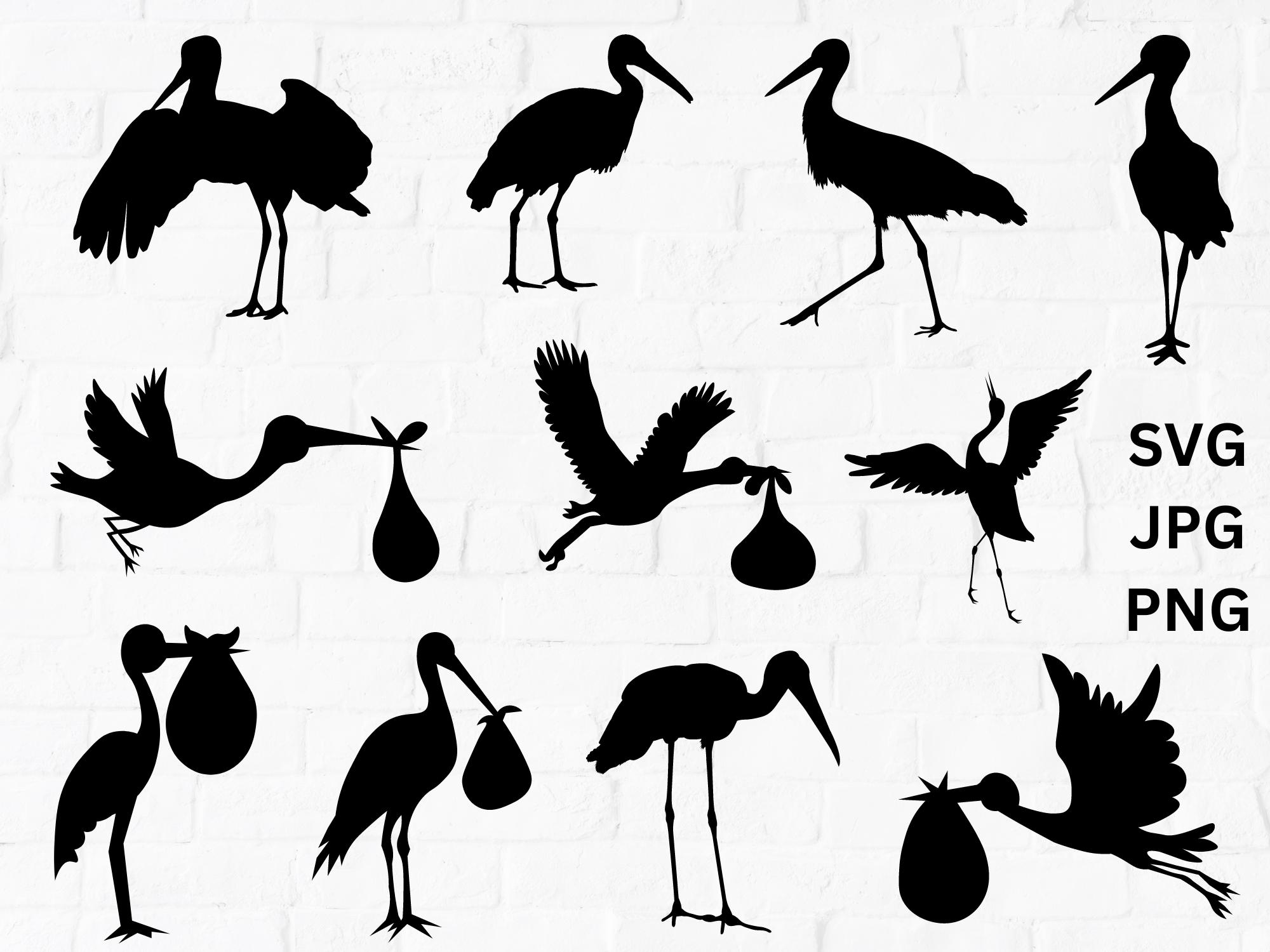 Stork Svg Bundle, Stork Clipart, Stork Cut File, Bird Svg, Bird Clipart ...