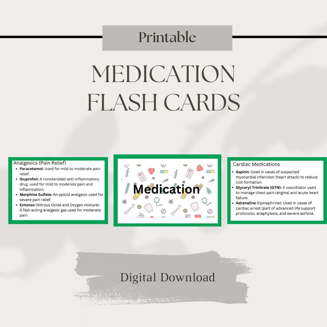Printable Paramedic Medication Flash Cards, EMS Medication Study Cards ...