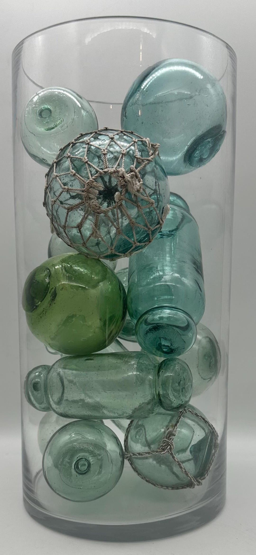 Float Display With Thirteen Japanese Glass Floats and Glass Cylinder - Etsy