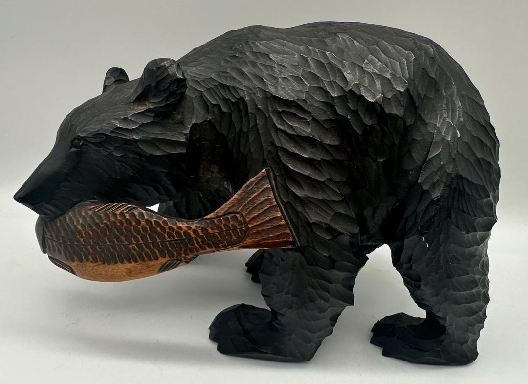 Vintage Japanese Ainu Hand Carved Bear With Salmon Kubori Kuma - Etsy