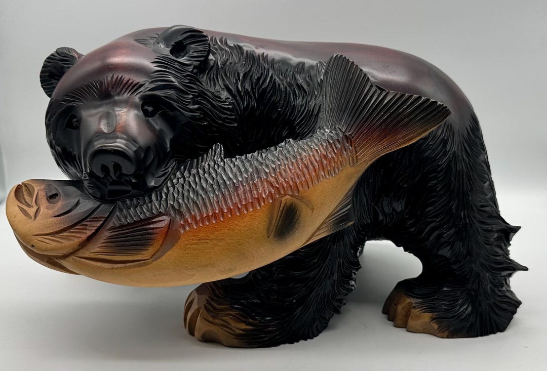 Vintage Japanese Ainu Hand Carved Bear With Salmon - Etsy