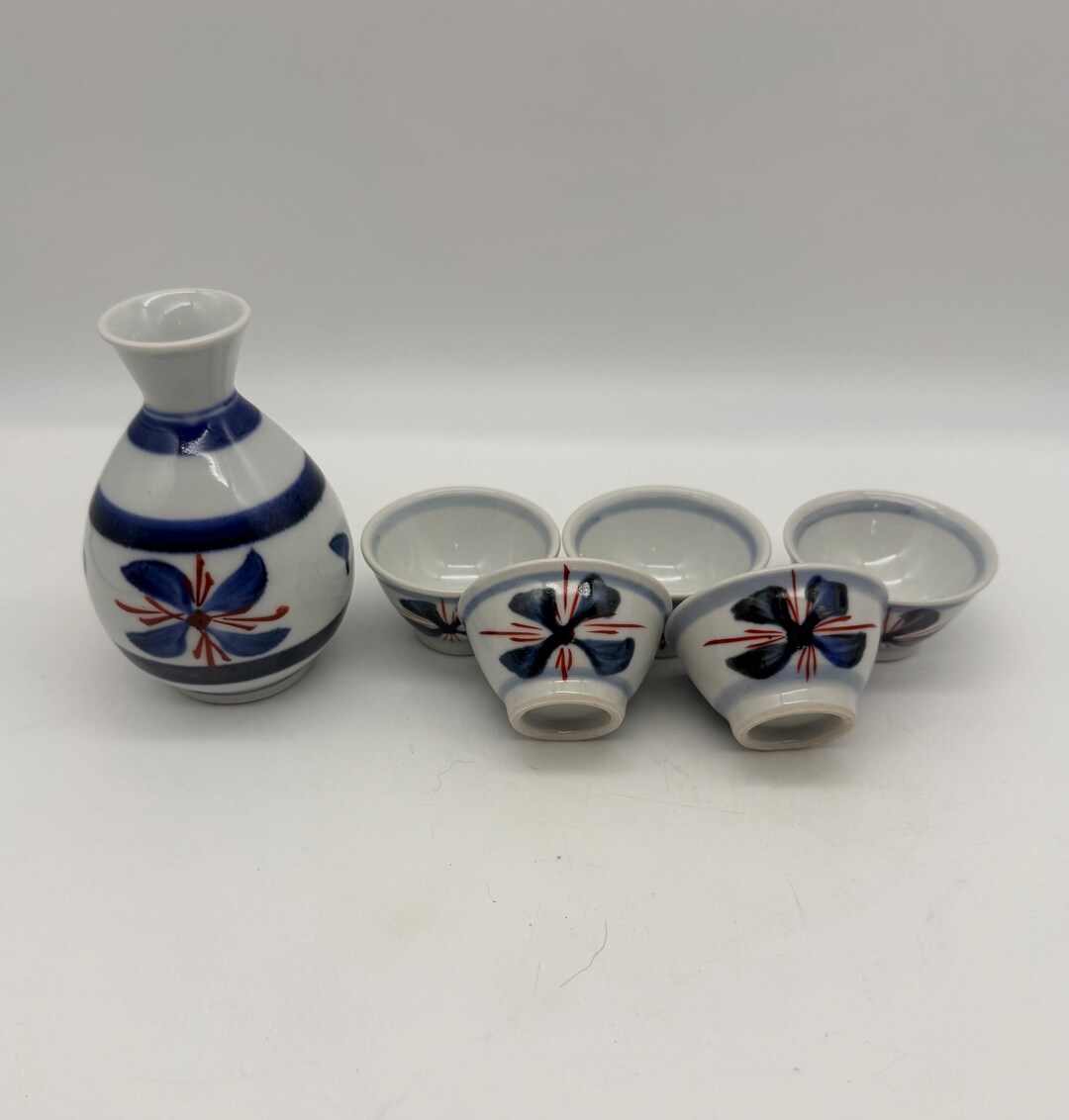Japanese Hand Painted Sake Set With One Carafes and Five Cups - Etsy