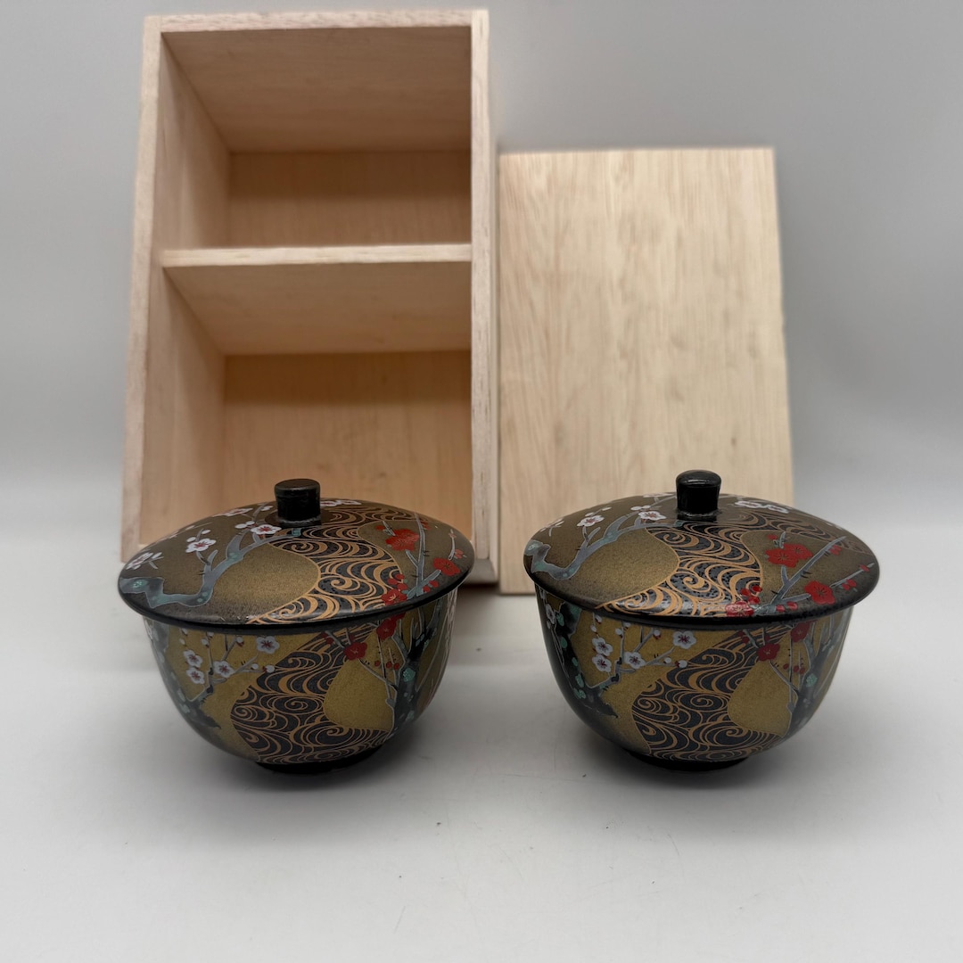 Japanese Sho Yusaku Sakura Lidded Tea Cups With Wooden Box - Etsy