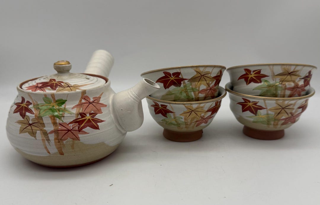 Japanese Hand Painted Maple Leaf Pottery Tea Set - Etsy