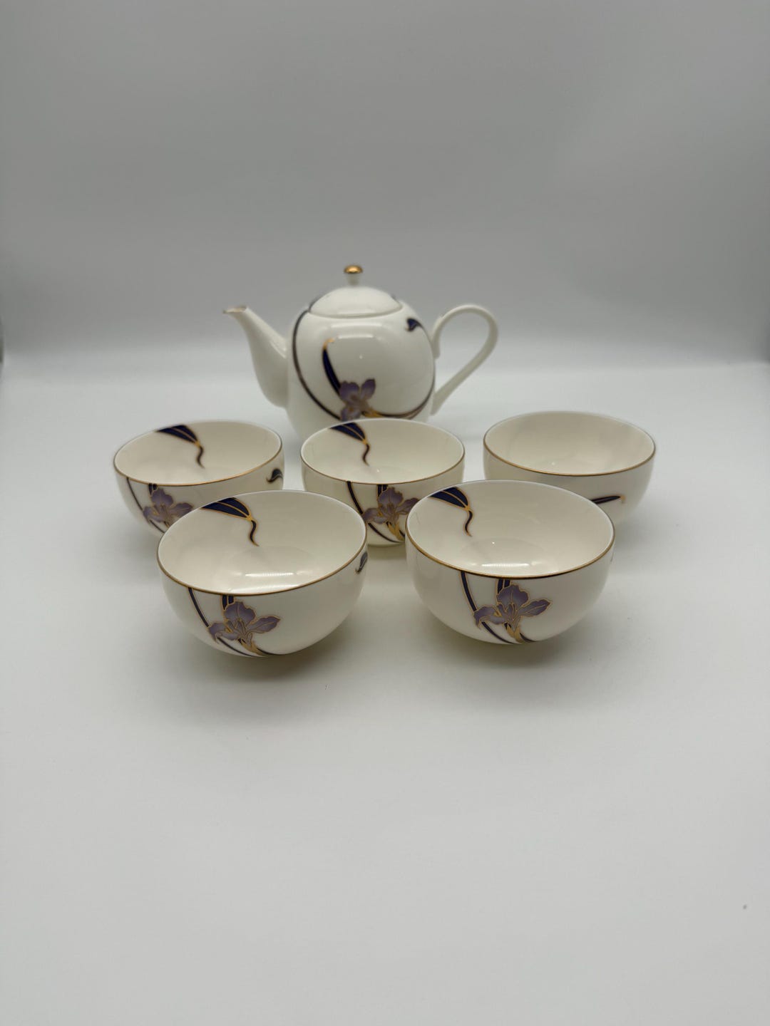 Japanese Hanaiori Porcelain Tea Set With Teapot and 5 Tea Cups - Etsy