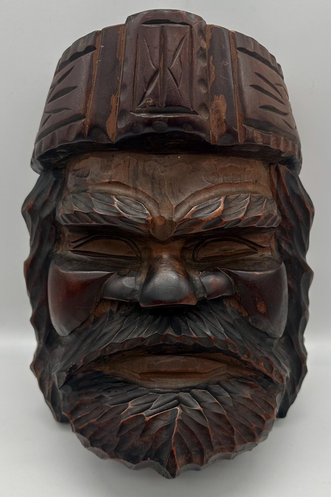 Ainu Ethnic Solid Wood Hand Carved Wooden Wall Hanging Traditional Mask ...