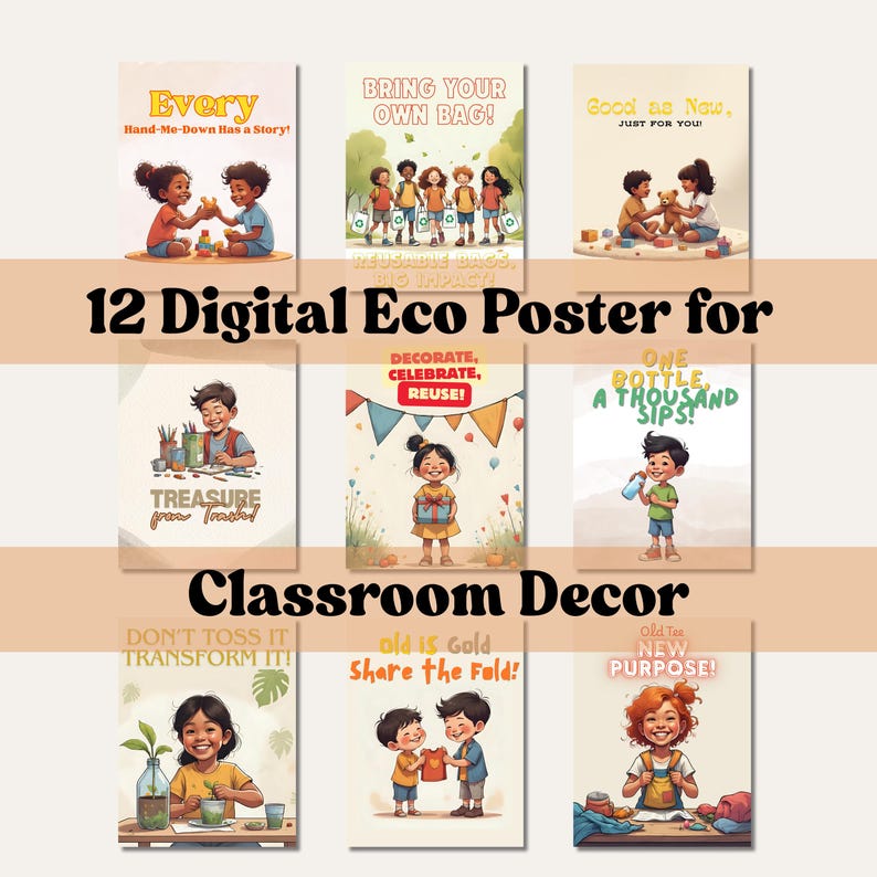 Digital Download Reuse Poster for Kids, Eco-friendly Wall Art, Reduce ...