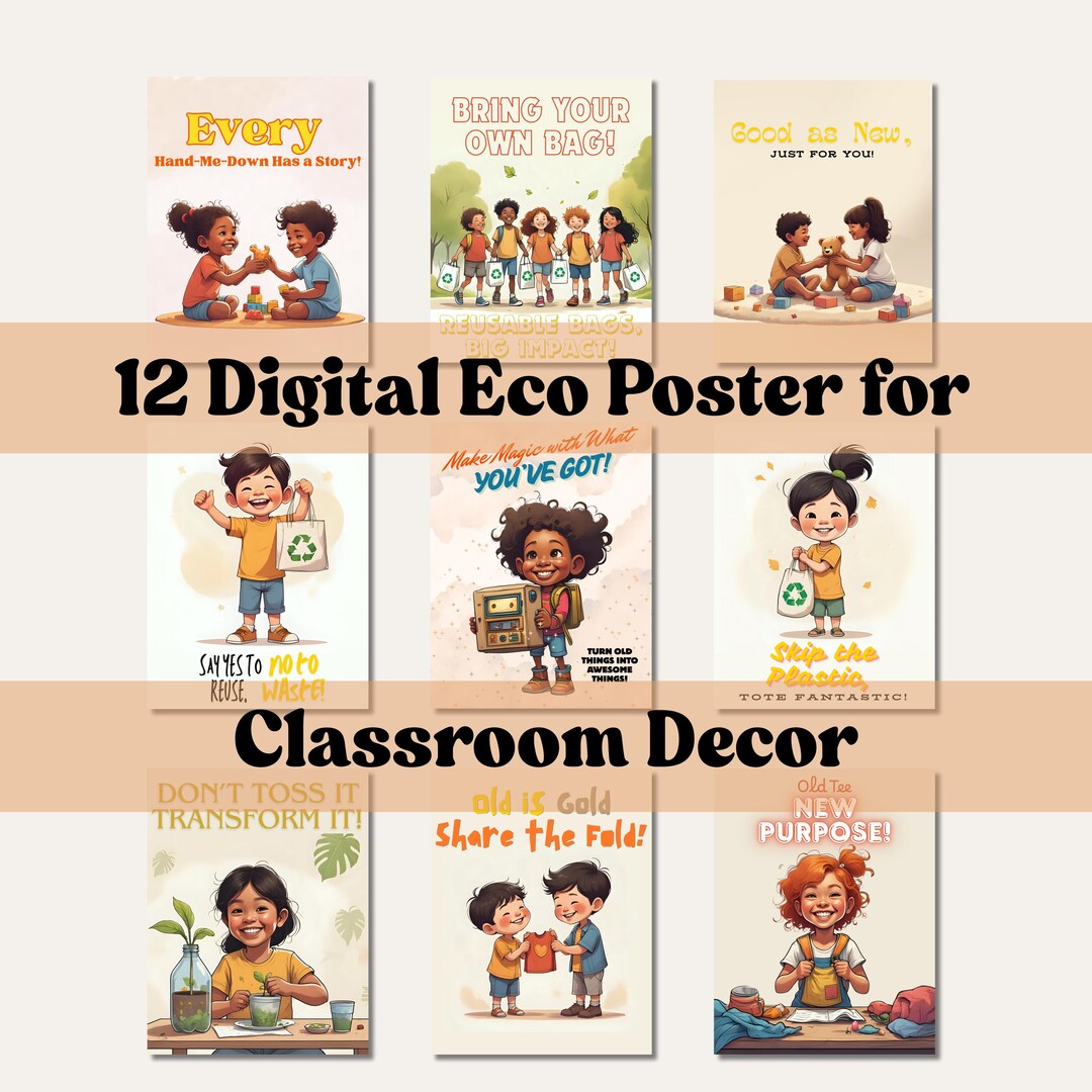 Digital Download Reuse Poster for Kids, Eco-friendly Wall Art, Reduce ...