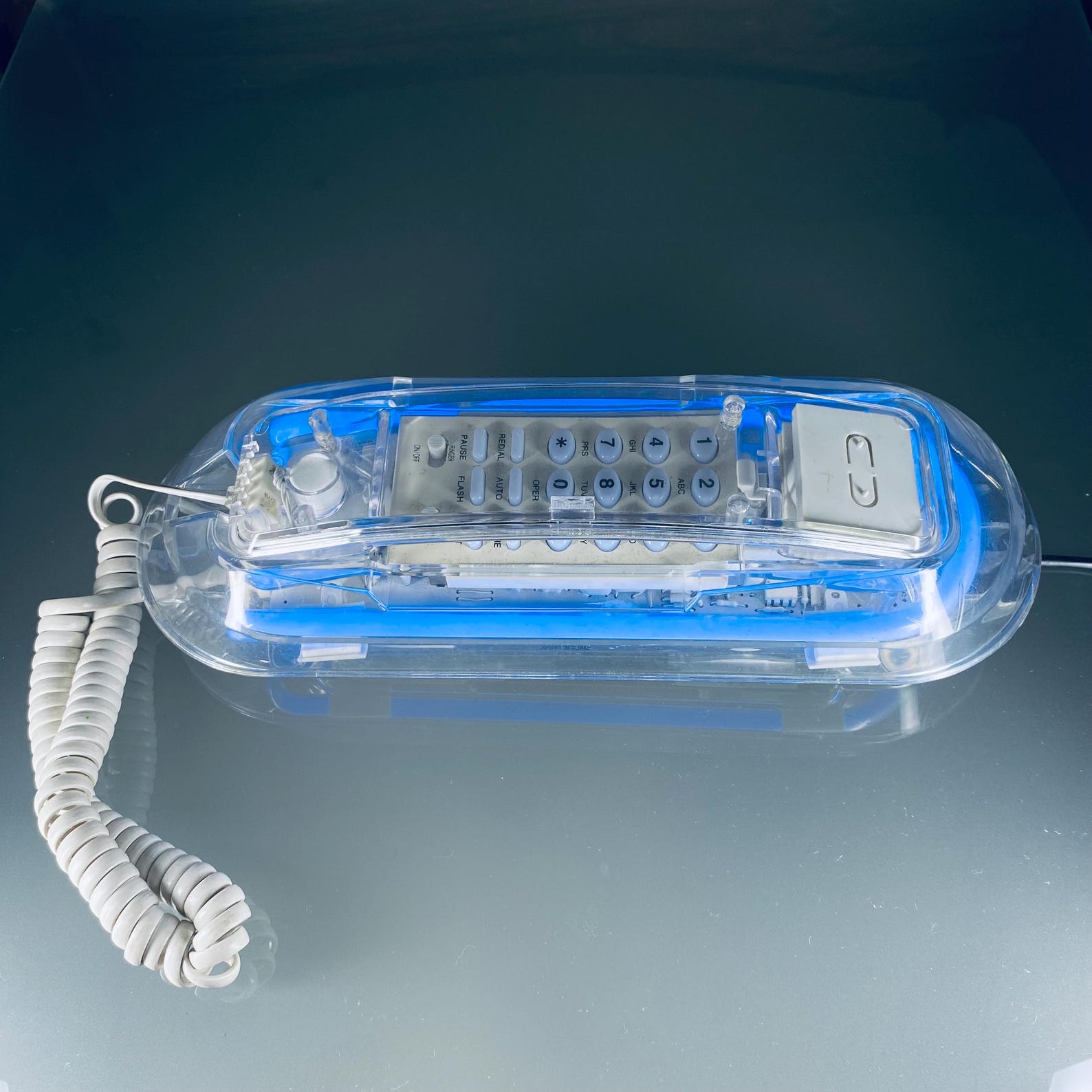 Vintage 90’s Blue Neon Light-up Telephone, Transparent Phone, Clear ...