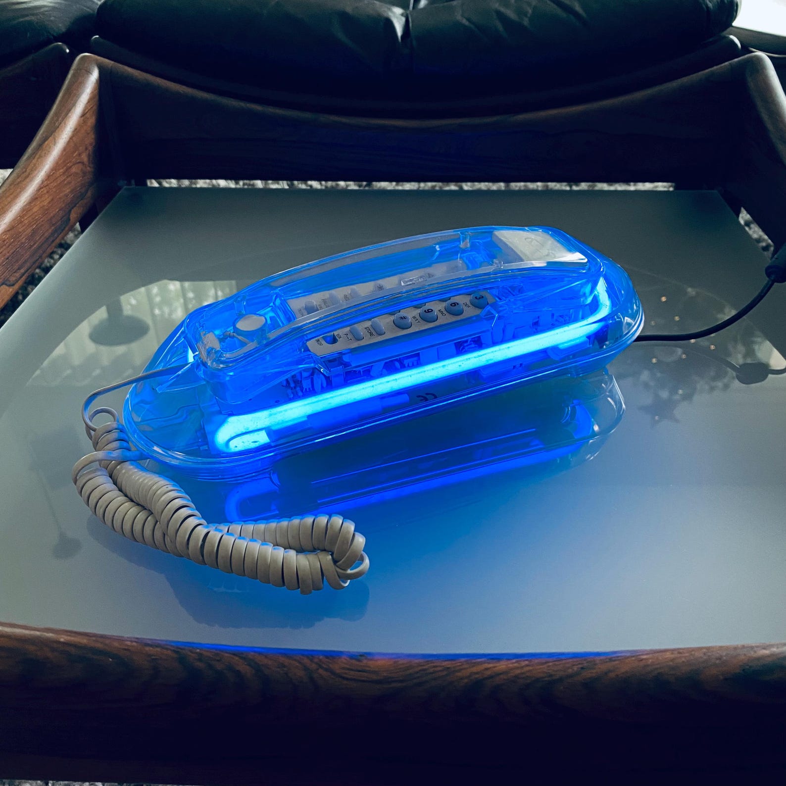 Vintage 90’s Blue Neon Light-up Telephone, Transparent Phone, Clear ...