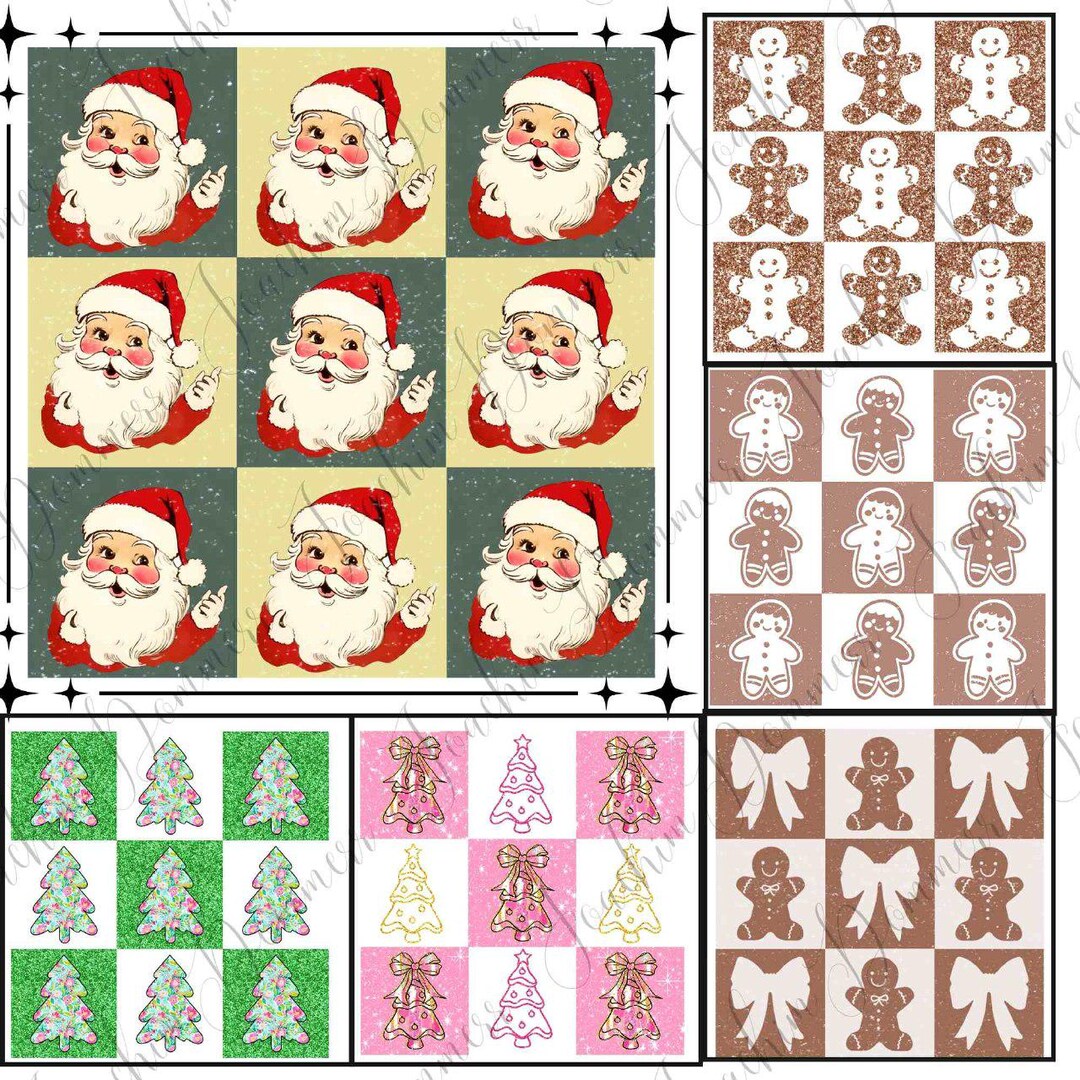 Floral Checkered Christmas Tree PNG, Gingerbread Glitter Christmas PNG ...