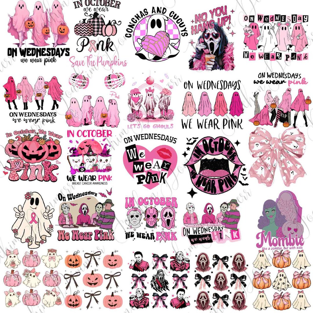 Pink Halloween Coquette Bows PNG, Pink Horror Movie Characters, on ...