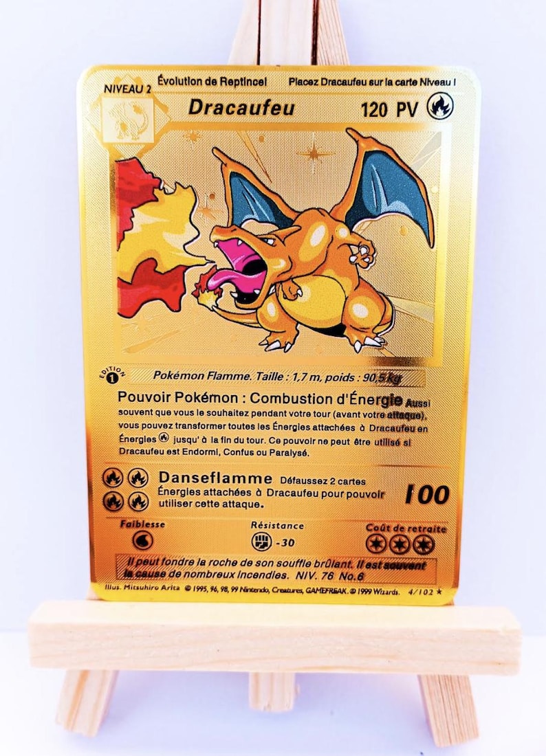 Metal Pokémon Card Charizard Edition 1 Level 2 French Version - Etsy