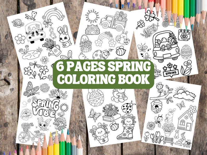 6 Pages Spring Themed Coloring Book , Relaxing Coloring Book for Kids ...