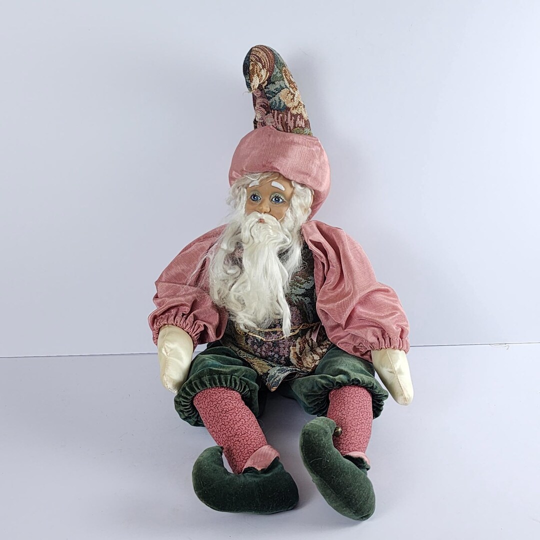 Vintage Shelf Sitter Santa Elf Figurine - Pink & Green - Sitting Height ...