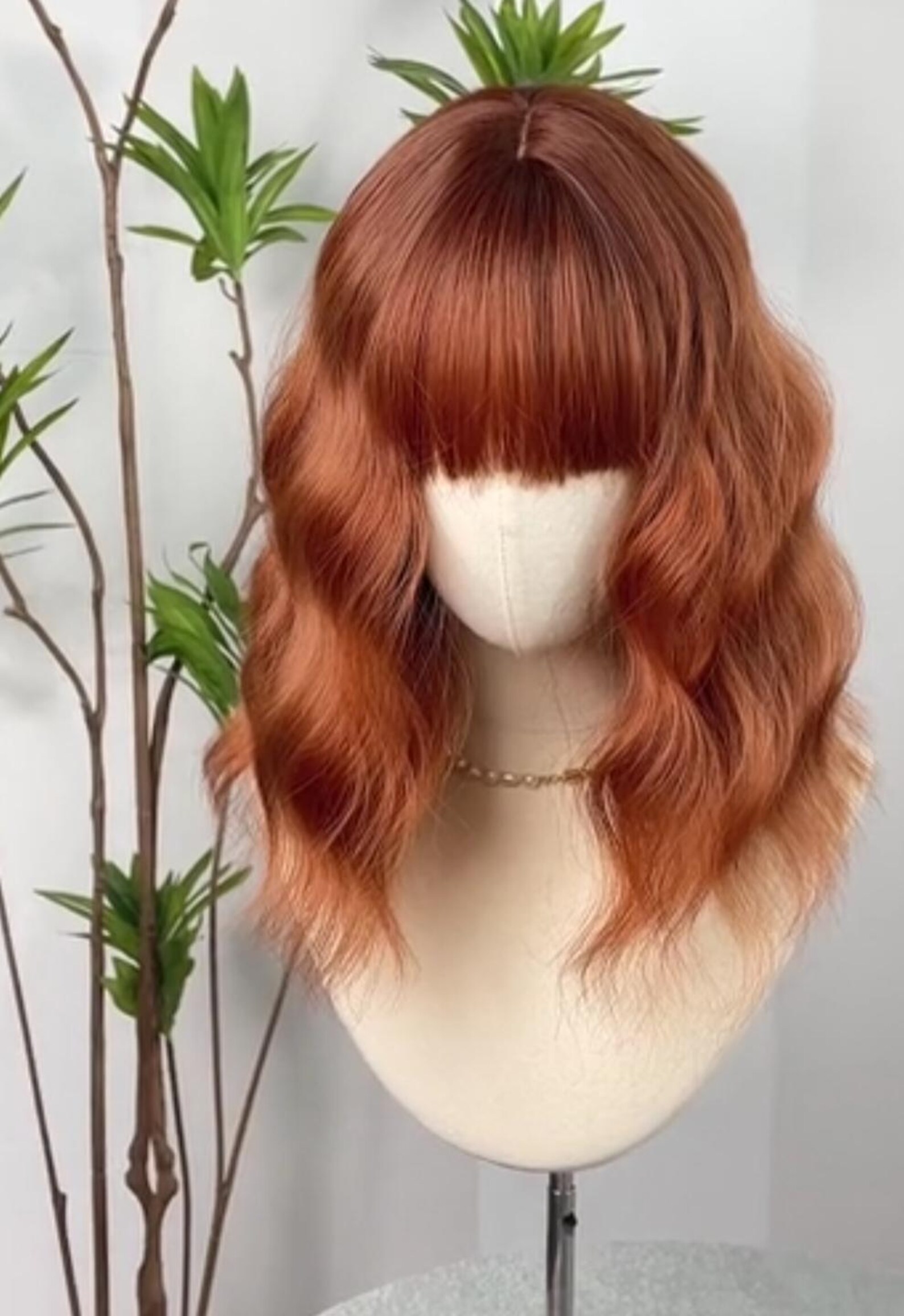 Short Wavy Red Copper Synthetic Wig With Bangs - Etsy