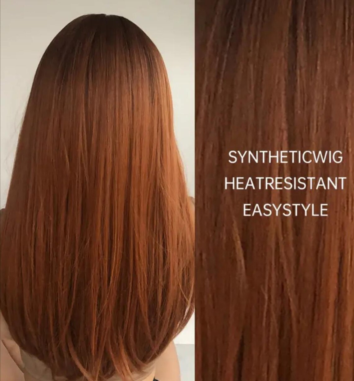 Long Copper Synthetic Wig With Bangs - Etsy
