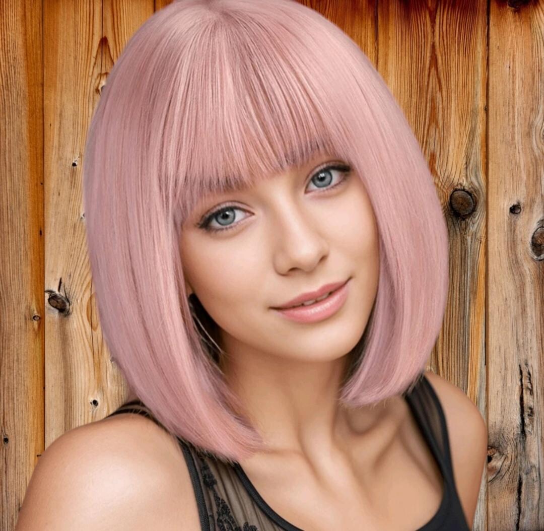 Short Synthetic Light Pink Bob With Bangs - Etsy