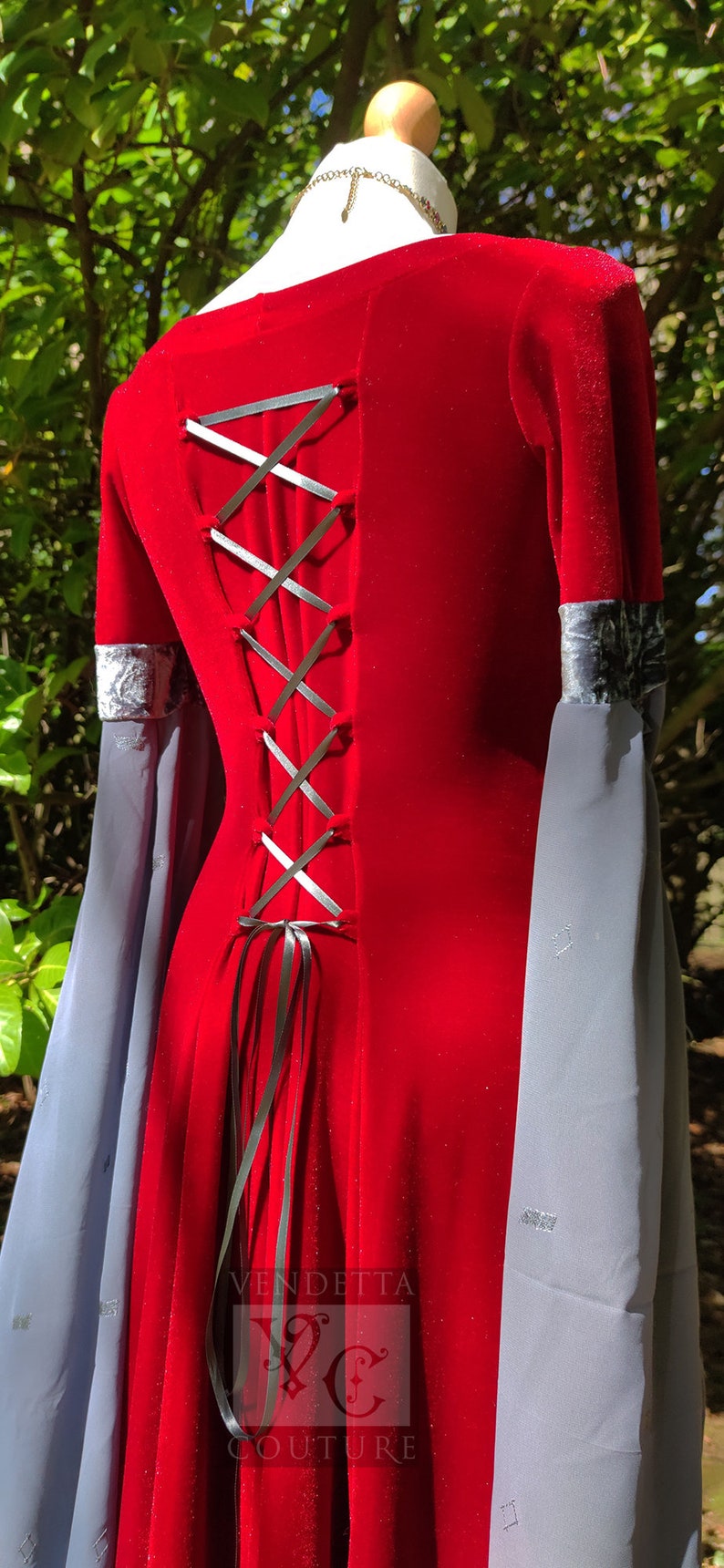 Blood Red Velvet Wedding Dress Medieval Fae Celtic Pagan Handfasting ...