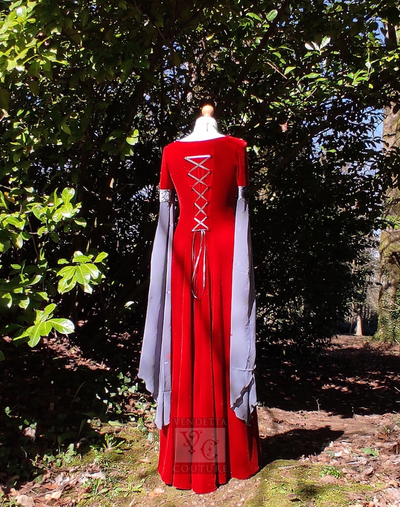 Blood Red Velvet Wedding Dress Medieval Fae Celtic Pagan Handfasting ...