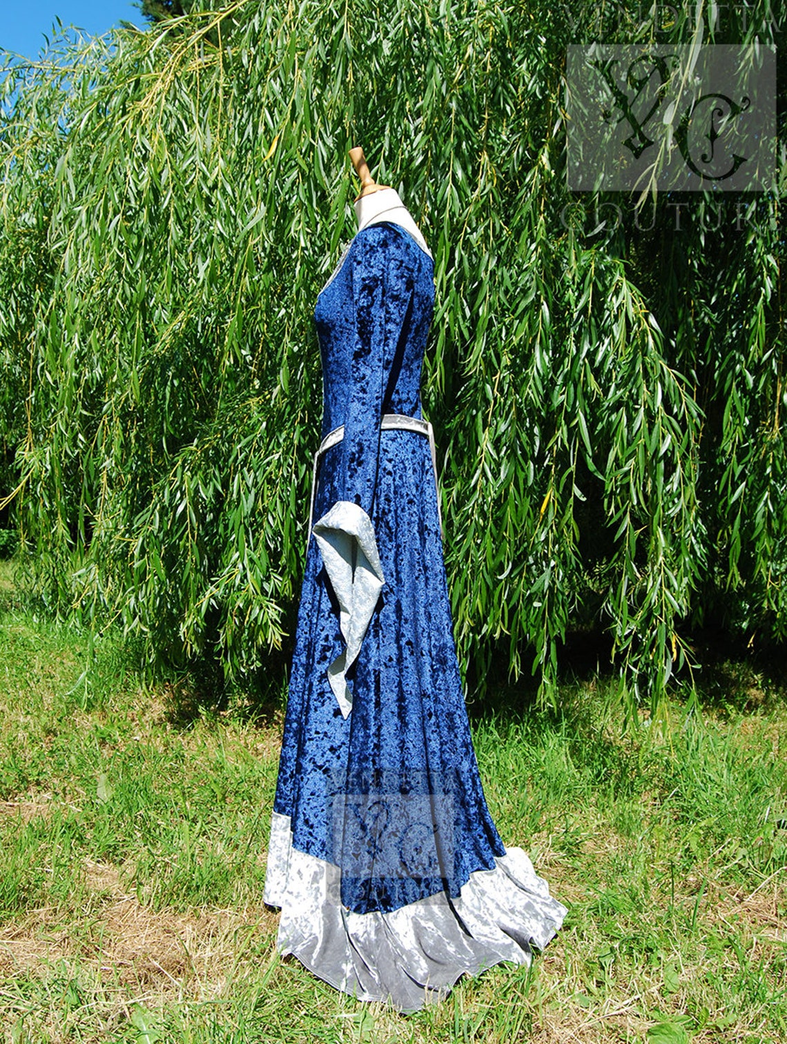 Blue Velvet Wedding Dress Medieval Fae Celtic Pagan Handfasting Dark ...