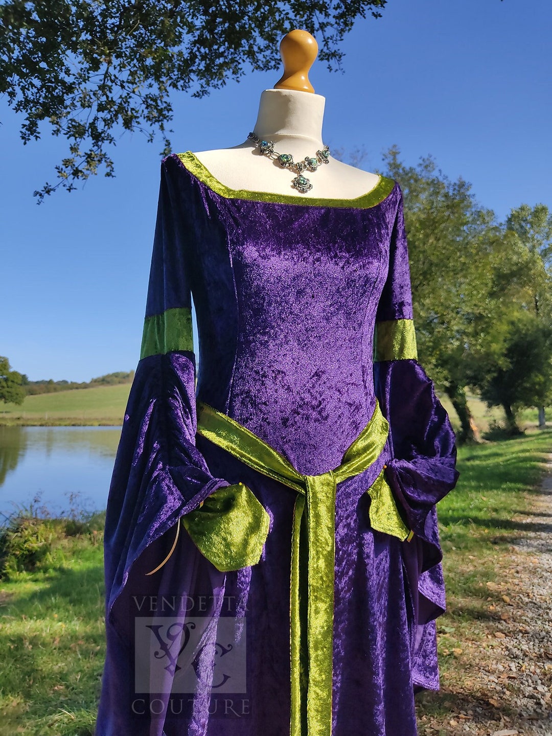 Dark Purple Velvet Medieval Style Dress Fae Celtic Pagan Handfasting ...