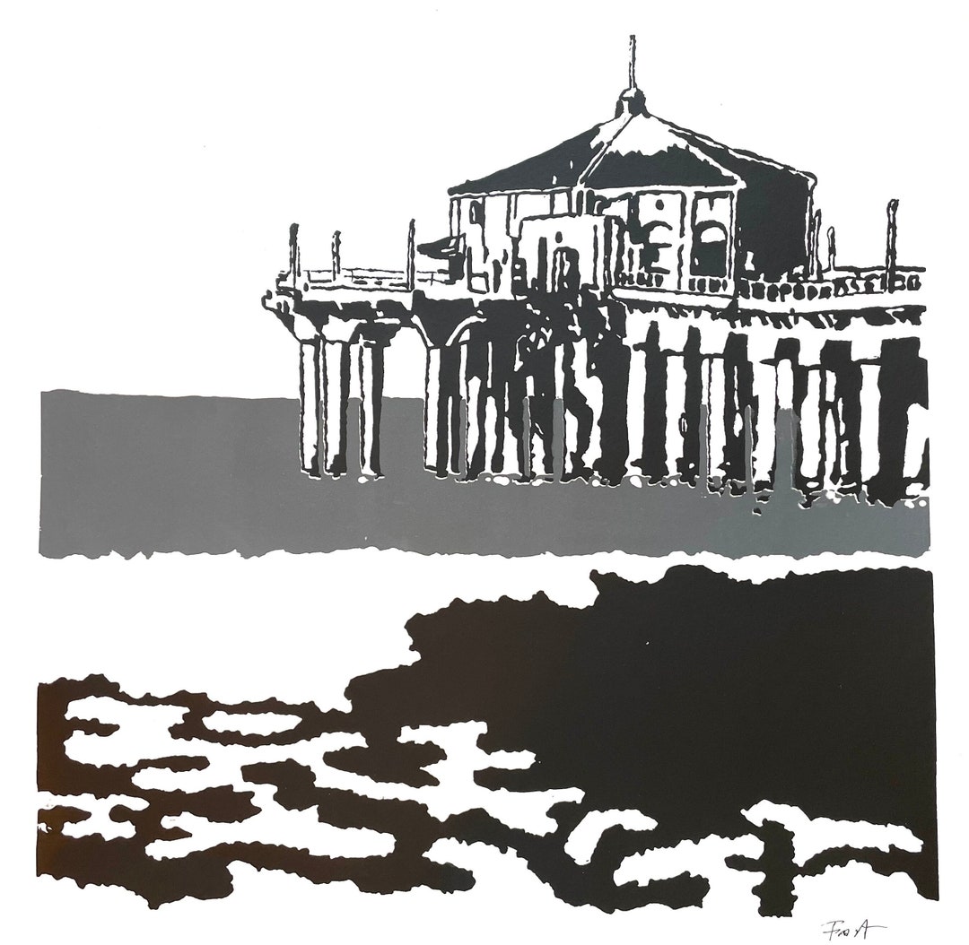 Manhattan Beach Pier Screen Print, Vintage California Art - Etsy