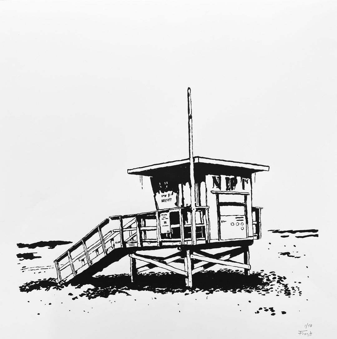 Hermosa Beach Neptune Lifeguard Tower Screen Print in Vintage Style on ...