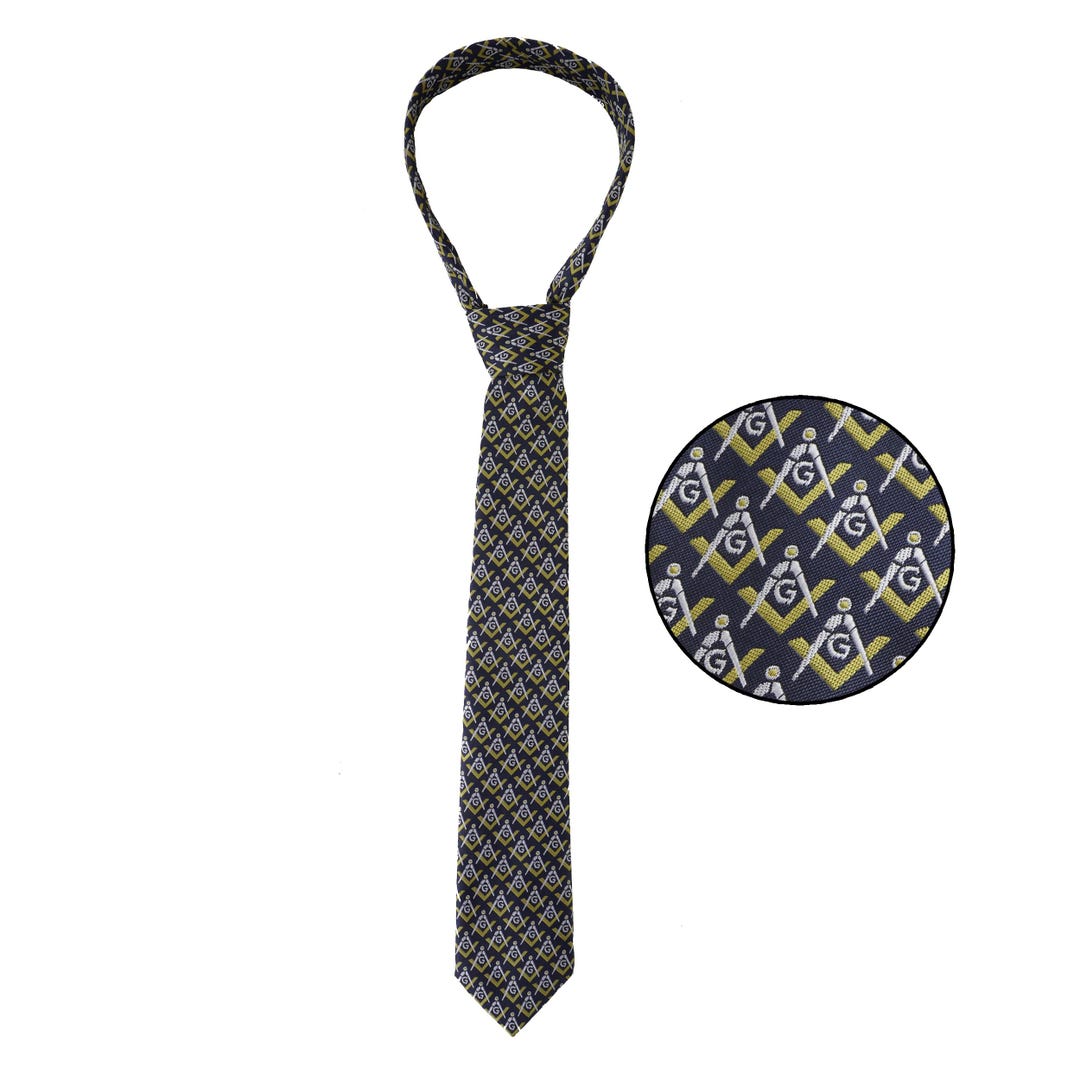 Masonic Necktie, Compass & Square Logo Printed in Gold Color, Men's Tie ...