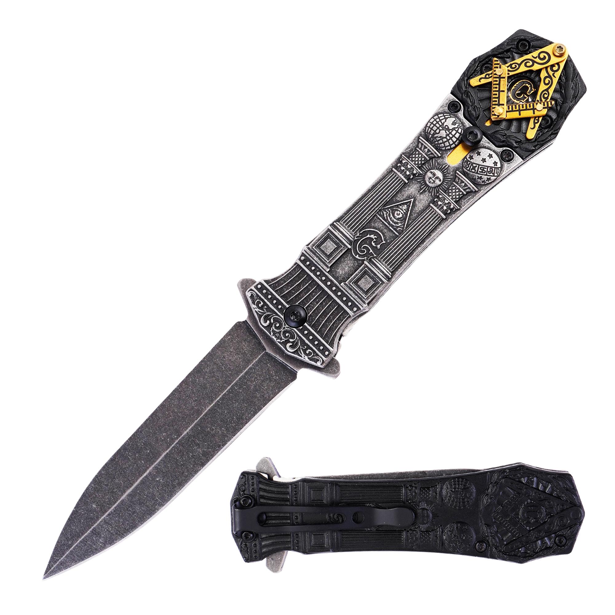 Masonic Folding Knife, Engraved Masonic Logo Expertly Crafted, Symbolic ...