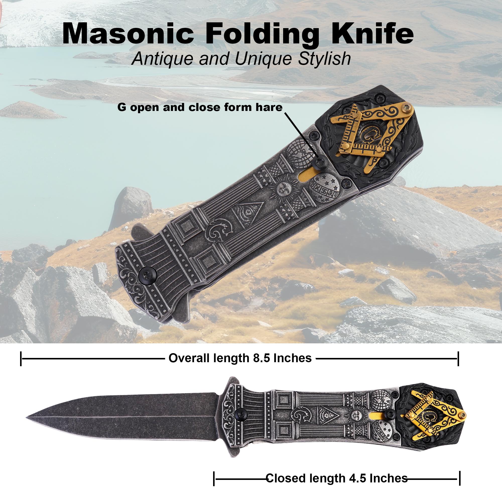 Masonic Folding Knife, Engraved Masonic Logo Expertly Crafted, Symbolic ...