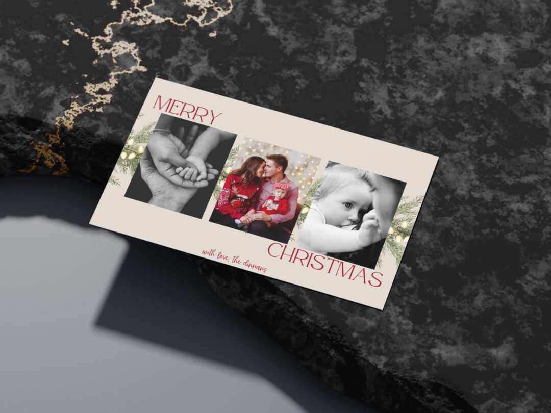 Photo Christmas Card Template: Editable Holly Design (digital Download ...